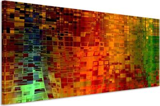Paul Sinus Art 150x50cm Leinwandbild auf Keilrahmen Kunst Hintergrund abstrakt Pixel rot grün gelb Wandbild auf Leinwand als Panorama
