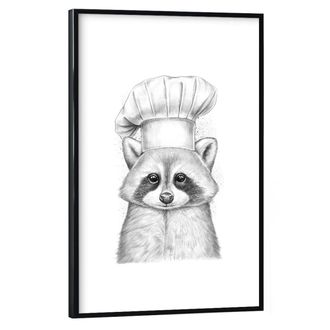artboxONE Poster mit schwarzem Rahmen 45x30 cm Natur Raccoon Cook - Bild waschbär Hut koch