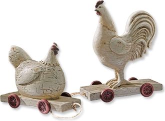 Loberon Huhn 2er Set Mesnil, Duo aus Hahn und Henne, l&auml;ndlich-gem&uuml;tliches Flair, handbemalt, Osterfiguren, Ostern, Osterdeko, Polyresin, Jute, Creme