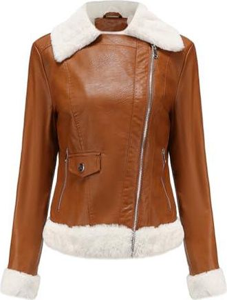 Generic Vestes pour femmes 2026 pour femmes, veste de moto courte de couleur unie, kaki, XXL