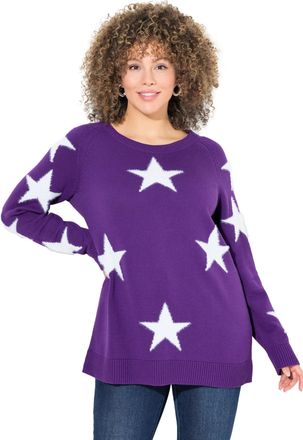 Ulla Popken Damen Pullover, Glitzersterne, Rundhals, Raglan-Langarm, Dunkles Violett, 42-44 EU