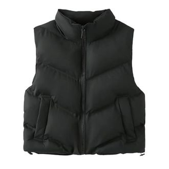 Generic Gilet en coton &agrave; col montant pour femme - Automne et hiver, Noir, XS
