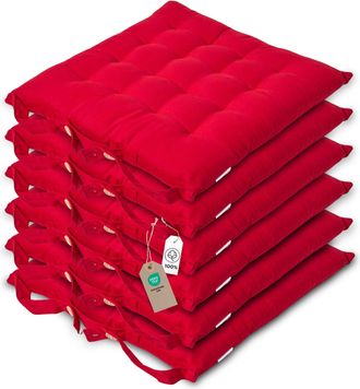 Homescapes 6er Set Stuhlkissen 40x40 cm rot - Sitzkissen Outdoor/Indoor mit Baumwollbezug, Sitzpolster waschbar und Oeko-TEX-Zertifiziert f&uuml;r Esszimmer-, K&uuml;chen-