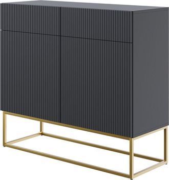 Selsey Selsey VELDIO - Sideboard 2-t&uuml;rig mit 2 Schubladen, Schwarz mit goldenem Metallgestell, 100 cm breit