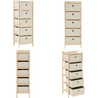 vidaXL Korb-Kommode mit 5 Stoffkörben Zedernholz Beige - Beistellschrank - Holzregale - Aufbewahrung - Wohnzimmer Dekoration - Kommode - Home & Living