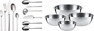 WMF Corvo Besteck Set 12 Personen, 66 teilig & Gourmet Schüsselset 4-teilig, Edelstahl Schüsseln für die Küche 0,75l - 2,75l, Rührschüssel, Salatschüssel,