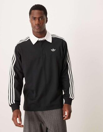 adidas Originals Polo manches longues &agrave; trois bandes - Noir