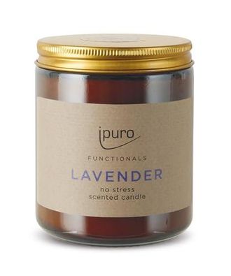 Ipuro FUNCTIONALS Lavender Duftkerze - Beruhigender Lavendel Duft & Vanille Duft für entspannte Abende - Ätherisches Lavendel Öl zur Stressreduktion - Raumd