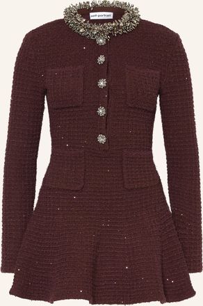 Self Portrait Self-Portrait Strickkleid Mit Pailletten Und Schmucksteinen rot