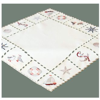 Heimtexland Tischwäsche Nordsee Maritim Bestickt Blau Rot Esszimmer Tischdeko Typ737 Mitteldecke 85x85 cm