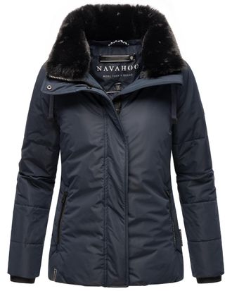 Navahoo warme Damen Winterjacke Steppjacke mit (abnehmbarem) Kunstfellkragen Frostii XIV Navy Gr. XL