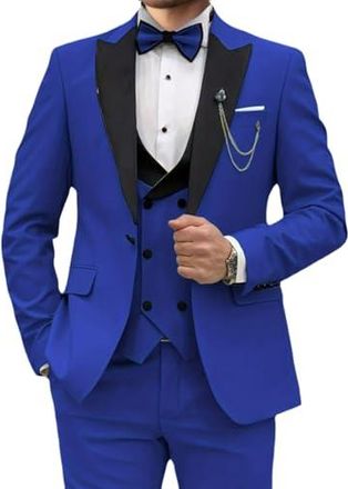 Generic Costume 3 pi&egrave;ces pour homme avec veste de mariage, gilet et pantalon, smoking &agrave; revers &agrave; visi&egrave;re pour mariage, bal, f&ecirc;te, affaires, Bleu marine 1., 4X