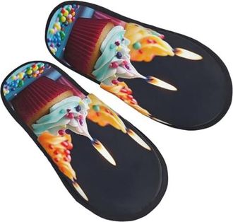 Generic Hiver Pantoufles Cupcakes DAnniversaire Color&eacute;s Unisexe Pantoufles En Feutre Cozy Chausson Hotel Pour Chambre Femmes Automne M