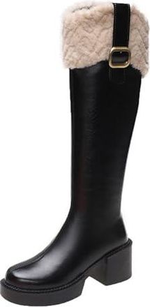 E.SSUE Bottes dhiver Femme Hautes Bottines Bottes de Neige Fourrée Chaude Bottines en Daim Bottes Mustang Hautes Vintage Chaussure Pas Cher Bottes Hautes au 