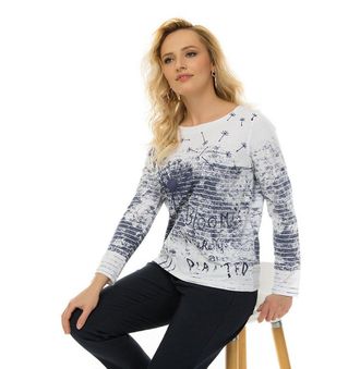 Passioni Langarmshirt mit Streifenprint und Blumen casual bedruckter Pullover