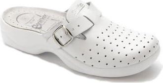 Saniflex 631-10 Sabots Mules Chaussons Chaussures en Cuir, Femme, Blanc, EU 39