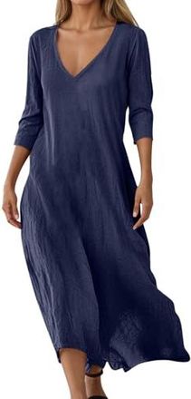 Generico Robe longue d&eacute;t&eacute; l&eacute;g&egrave;re et a&eacute;r&eacute;e en coton l&eacute;ger et a&eacute;r&eacute; avec bretelles et col rond pour femme Plage et quotidien, bleu marine, XX-Large