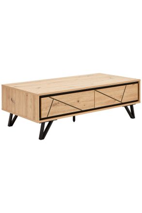 MID.YOU Mid.you Couchtisch, Schwarz, Eiche, Metall, Holzwerkstoff, 2 Schubladen, rechteckig, Flachrohr, 120x60x38 cm, Bsci, Wohnzimmer, Wohnzimmertische, Couc