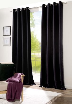 Deco Home Blickdichter Vorhang Brilliant mit Ösen in Schwarz mit Verdunkelungseffekt Gardinen Store | 300 x 245cm