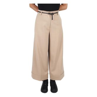 Alessia Santi Weite Cropped Hose mit G&uuml;rtel - - Trousers - Damen - Beige - XS