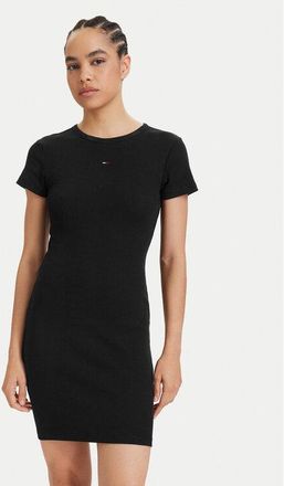 Tommy Jeans Sommerkleid Flag DW0DW22613 Schwarz Slim Fit