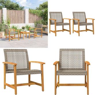vidaXL Gartenst&uuml;hle 2 Stk. Grau Poly Rattan und Akazienholz - Gartensaison - Gartenm&ouml;bel - Outdoor Furniture - Esszimmerset - Balkonm&ouml;bel - Home & Living