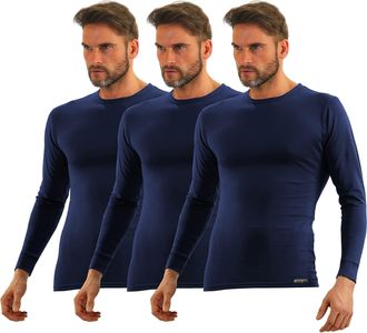 Sesto Senso Herren Langarm Unterhemden Baumwolle 3er Pack Funktionsunterhemd mit Rundhalsausschnitt Dunkelblau XXL 3 Blue