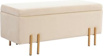 HOMCOM Sitzbank mit Stauraum Polsterbank mit Samtoptik, Sitztruhe mit Metallbeine, Truhenbank f&uuml;r Wohnzimmer Schlafzimmer Flur 100 x 40 x 42 cm, Beige