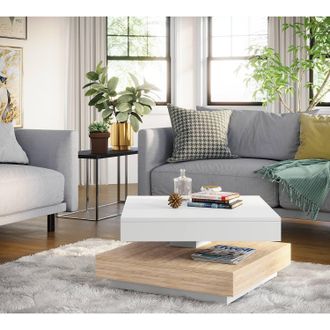 Hela home24 Couchtisch Dyan 67 x 35 x 67cm Braun/Weiß/Weiß/Eiche Sonoma Dekor