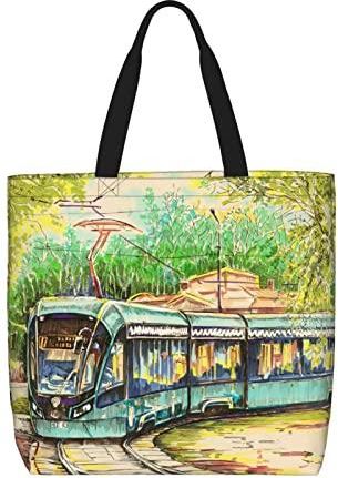 Generic Sac De Courses Tramway Rural De La S&eacute;rie Wood Grain Series Sac Femme Plage Avec Poign&eacute;es Personnaliser Sacs En Toile Pour Femmes, Pour Burea, Filles, 