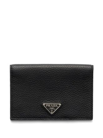 Prada porte-cartes en cuir grainé - Noir