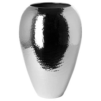 Fink Elegante hohe Blumenvase 32 cm silbern geh&auml;mmerte Eisen Vase im bauchigen Design