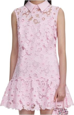 Self Portrait Femme, Robes, Rose, Taille: 40 FR Lace Sleeveless Collared Mini Dress