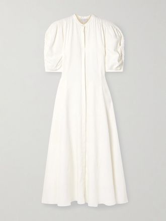 Gabriela Hearst Arabella Midikleid Aus Leinen Mit Biesen - Wei&szlig;