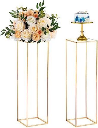 Nuptio Vase Doré pour Centres de Table Mariage - 2 Pièces 100cm Haut Centres Table Dorés pour Tables Centres Fleurs Géométriques Support Vases À Colonne Méta