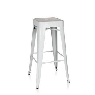 hjh OFFICE 645012 Tabouret de Bar VANTAGGIO High Métal Blanc, Tabouret Industriel Haut, empilable