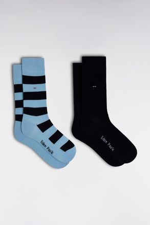Eden Park Lot De 2 Paires De Chaussettes En Coton Stretch M&eacute;lang&eacute; Ciel Et Marine