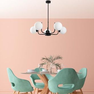 Opviq Elegant Black Chandelier, Metal Body, 69 cm Diameter, Height 30-70 cm, 5 x E14 Sockets, IP20 | Perfect for Modern Living Spaces & Dining Areas