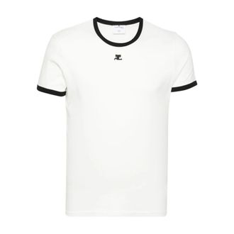 Courr&egrave;ges Jersey-Textur Besticktes Logo T-Shirt - - Tops - Herren - Wei&szlig; - XL