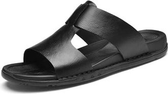 Generic Sandales &agrave; enfiler en cuir &agrave; bout ouvert pour homme, confortables, l&eacute;g&egrave;res, d&eacute;contract&eacute;es, sandales de plage d&eacute;t&eacute; et dext&eacute;rieur, Noir, 41 1/3 EU