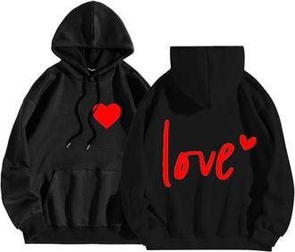 Generic 2026 Sweat &agrave; capuche &agrave; manches longues pour la Saint-Valentin et la Saint-Valentin pour femme Imprim&eacute; lettre l&eacute;g&egrave;re ample, Noir, XXL