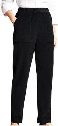 Generic Pantalon en velours c&ocirc;tel&eacute; pour femmes &acirc;g&eacute;es taille haute &eacute;lastique &agrave; enfiler, doux et confortable, pantalon ample avec poches pour femme, Noir, XXL