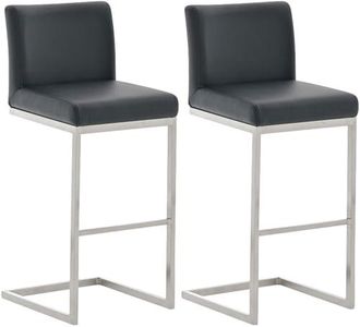 Clp Lot De 2 Tabourets De Bar Paros en Similicuir I Chaise Haute De Bistrot Siège Rembourré I Piètement Et Repose-Pieds en Acier Inoxydable, Couleur:Noir