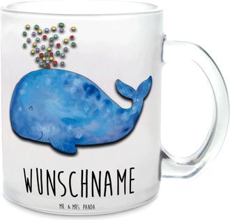 Mr. & Mrs. Panda Personalisierte Teetasse Wal Konfetti - Geschenke, Motivation, Meer, Mit Namen, Gravur, Personalisiert, Wale, Abnehmen, Geburtstag, Teegläser, aus Gla