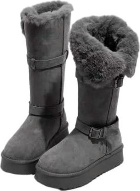 Generic JJDFW Bottes de neige bidirectionnelles pour femme &agrave; semelle &eacute;paisse en coton, gris, 39 1/3 EU