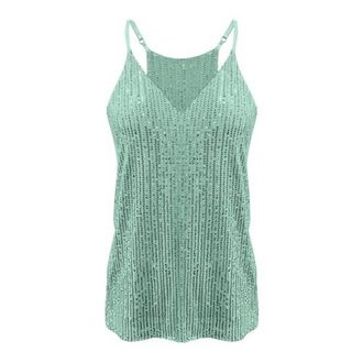 Generic Camisole &agrave; paillettes pour femme Y2K - Haut caraco &agrave; paillettes tendance et polyvalent - D&eacute;contract&eacute; &agrave; bretelles r&eacute;glables - Couleur pure - Caraco &agrave; b