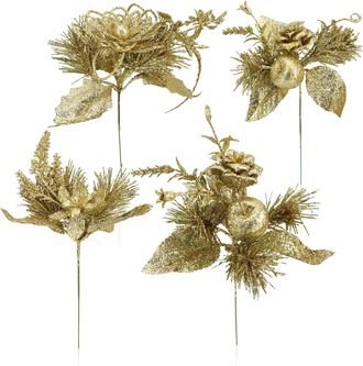 Com-Four 4X Deko-Gesteck, dekorative Zweige als tolle Weihnachtsdekoration, schöner Raumschmuck, verschönert Geschenke auch für Kränze und Blumenarrangements D