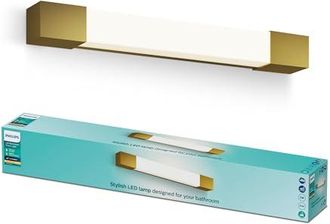 Philips Rover LED Spiegelleuchte quadratisch, ideal geeignet für das Badezimmer, 5 W, 750 lm, 2700 K, Messing, IP44, wasserfest