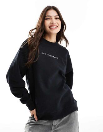 French Connection FCUK - Sweatshirt in Grau mit Live Laugh-Slogan-Schwarz