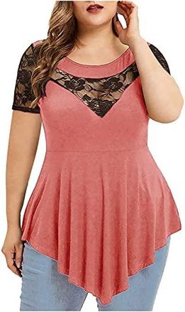 Generic Chemise décontractée grande taille pour femme chemise à manches courtes décontractée élégante chemises tenues pour entraînement vêtements chauds, rose
